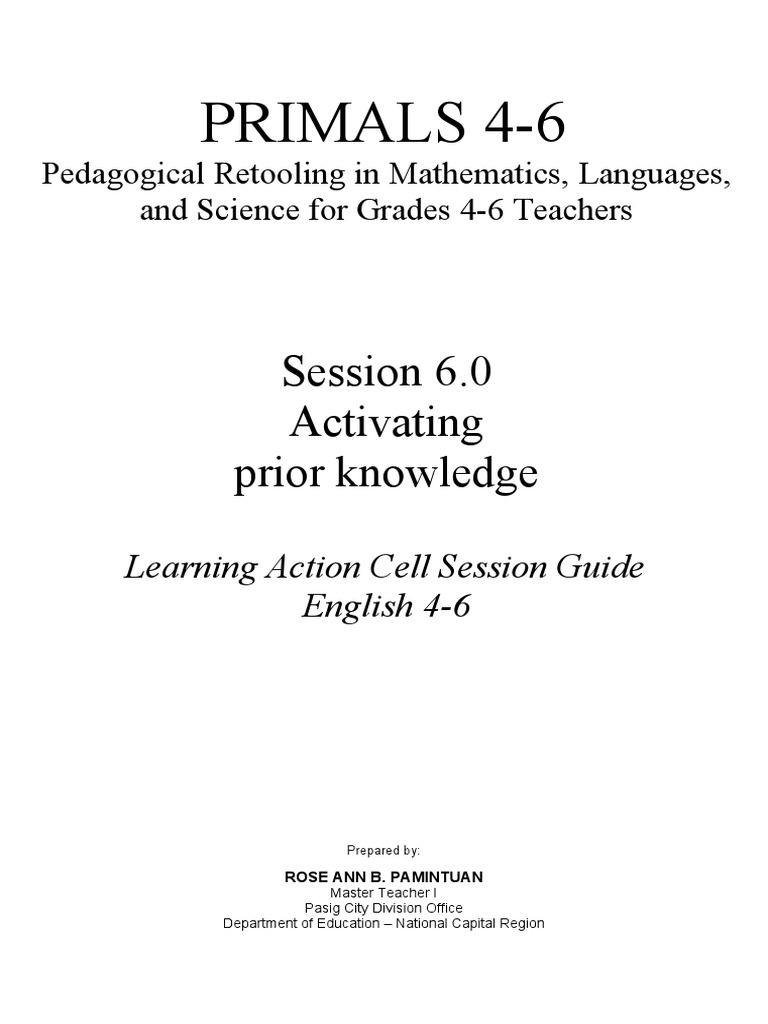 Primals 4-6: Session 6.0 Activating Prior Knowledge | PDF | Reading ...