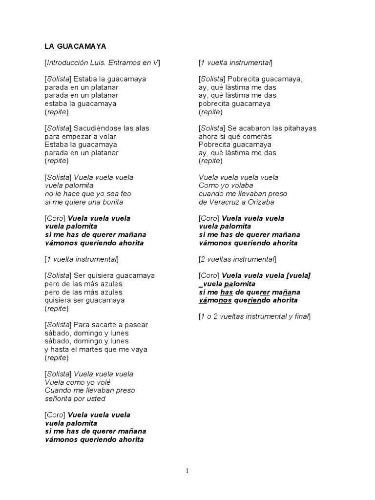 La guacamaya: Canción popular mexicana sobre una guacamaya en un ...