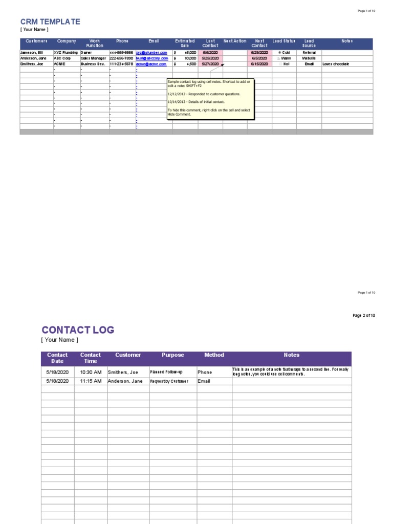 CRM Template | PDF | Customer Relationship Management | Worksheet