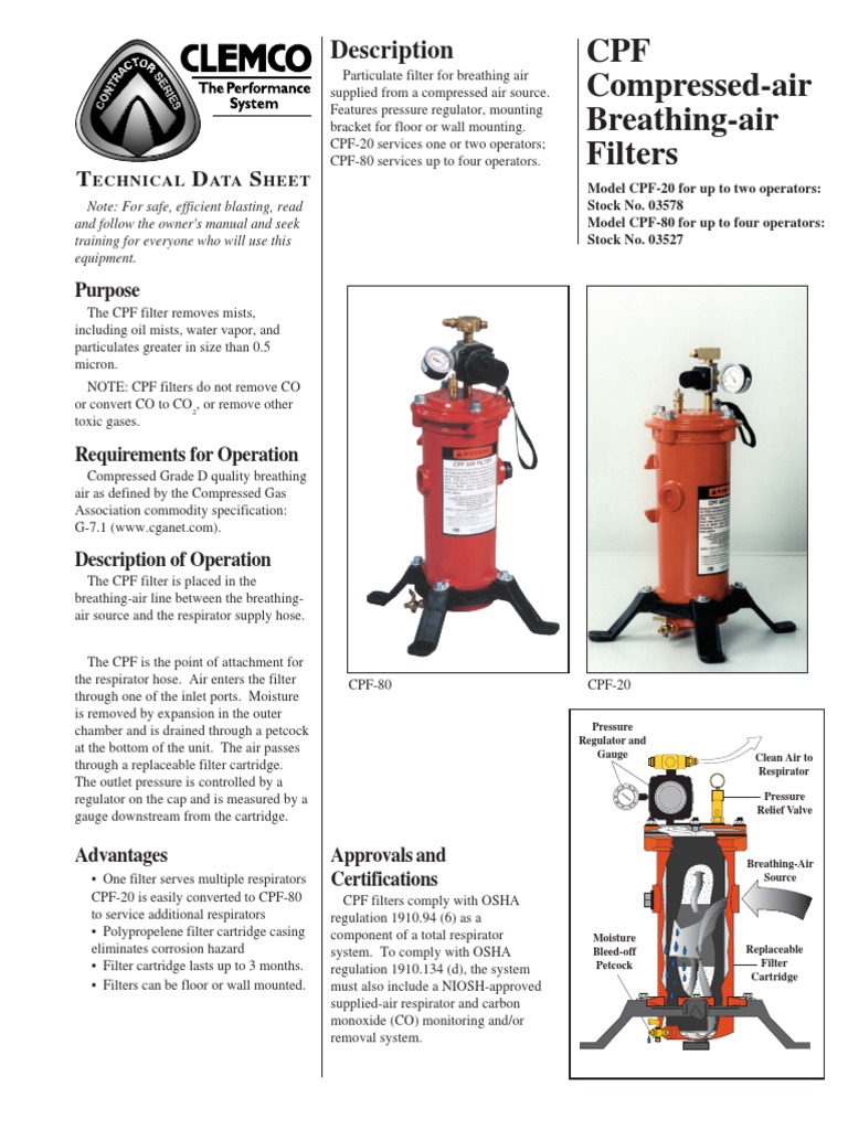 CPF Compressed-Air Breathing-Air Filters: Description | PDF | Equipment ...