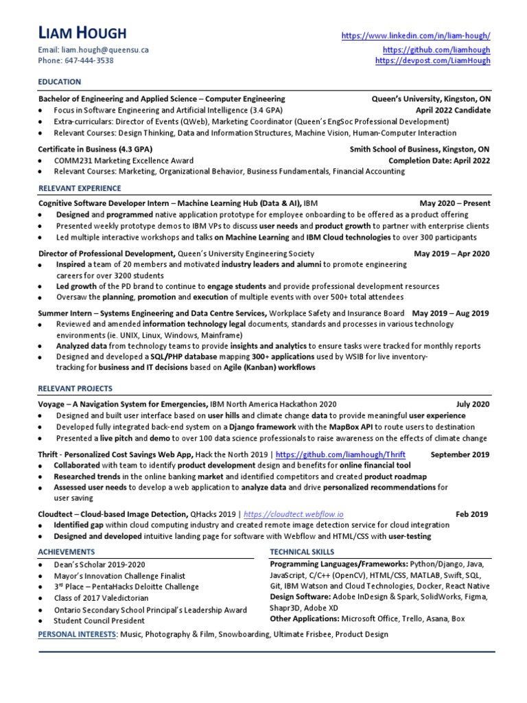 Liam Hough: Engineering & AI Resume | PDF | Cloud Computing | Web ...