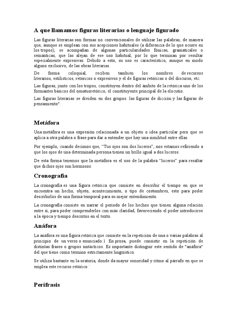 A Que Llamamos Figuras Literarias o Lenguaje Figurado | PDF ...