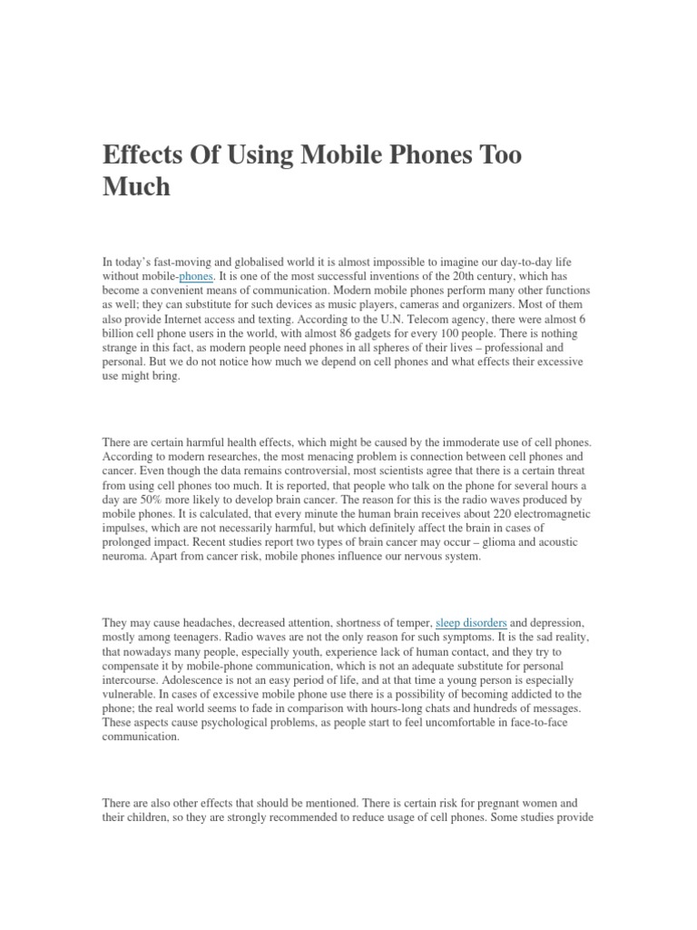Effects of Using Mobile Phones Too Much | PDF | Mobile Phones | Adolescence