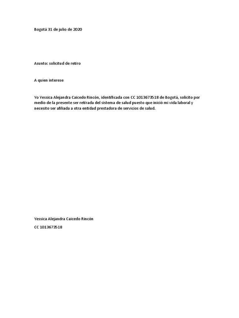 Carta Solicitud Retiro Eps | PDF