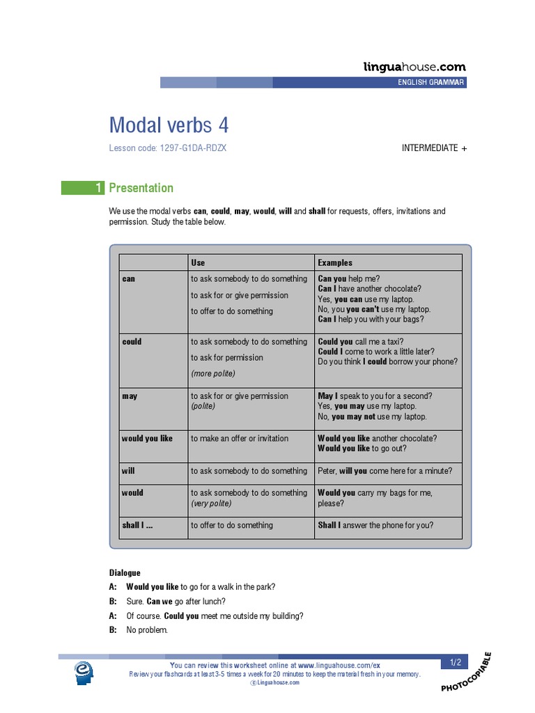 Modal Verbs 4 Requests Offers Permission and Invitations British ...
