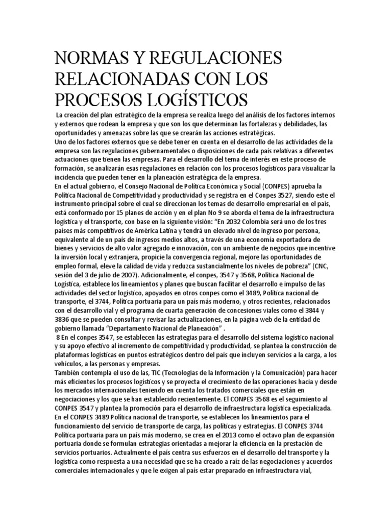 Normas y Regulaciones en Procesos Logisicos | PDF | Logística | Transporte