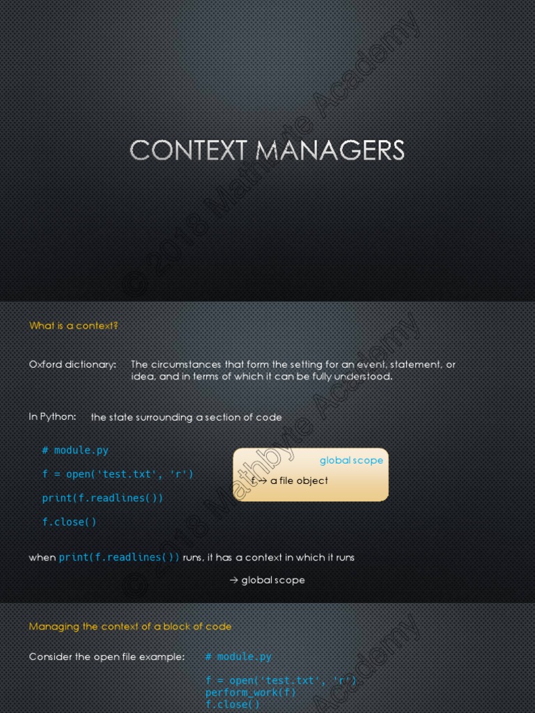 Context Manager | PDF | Scope (Computer Science) | Computer Programming