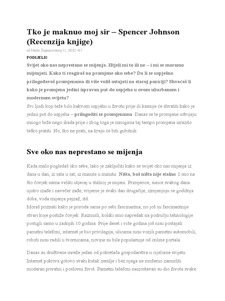 Tko Je Maknuo Moj Sir | PDF