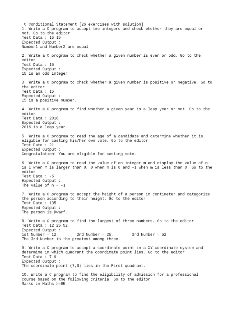 C Exercises For Condition | PDF | Matrix (Mathematics) | C (Programming ...