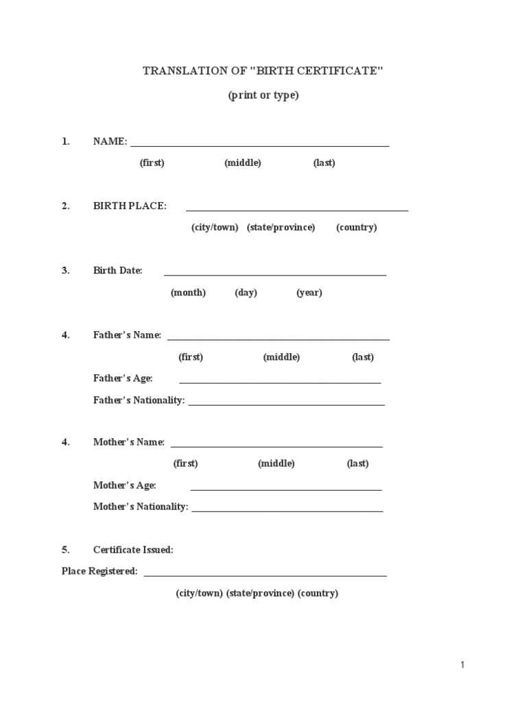 Sample Template For Birth Certificate Translation | PDF | Birth ...