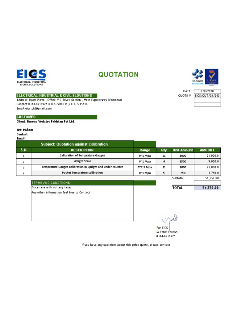 Quotation: S.N Subject: Quotation Against Calibration | PDF
