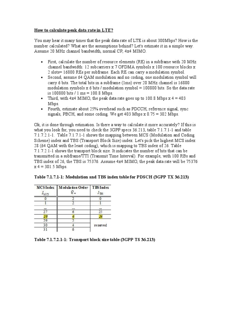 How To Calculate Peak Data Rate in LTE | PDF | Bit Rate | Modulation