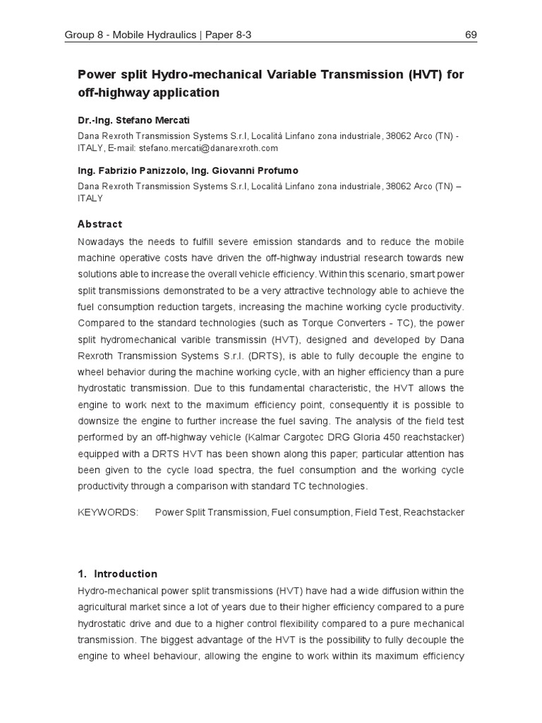 A - Power Split Hydro-Mechanical Variable Transmission (HVT) For Off-Highway Application | PDF ...