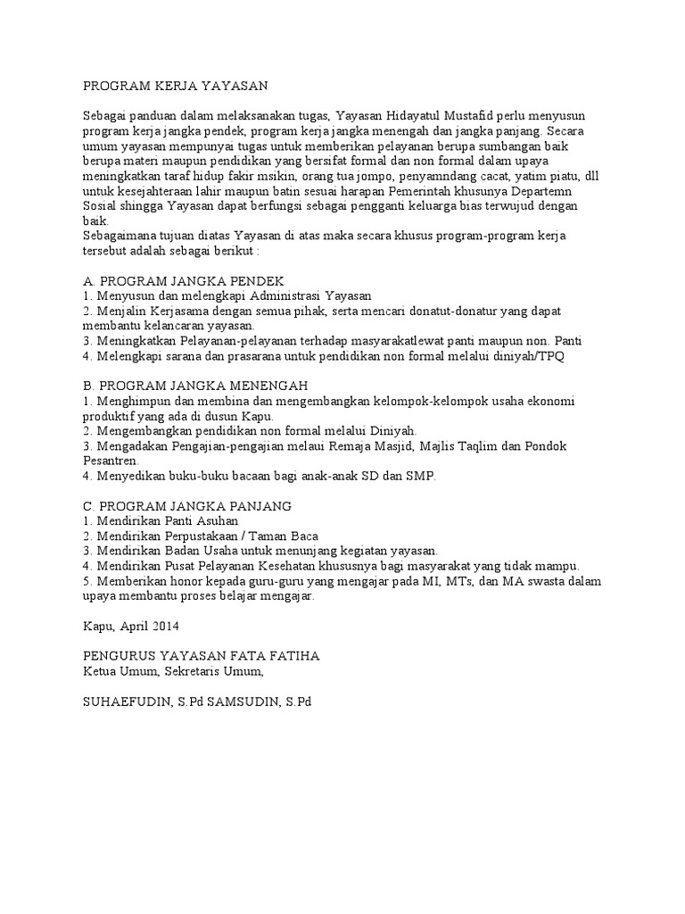 Program Kerja Yayasan | PDF