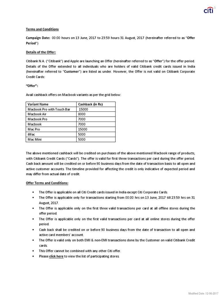 Apple TNC PDF | PDF | Credit Card | Citibank