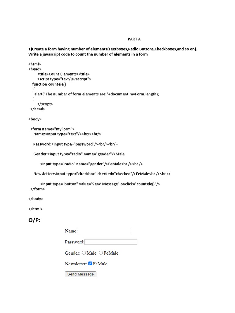 1) Create A Form Having Number of Elements (Textboxes, Radio Buttons ...