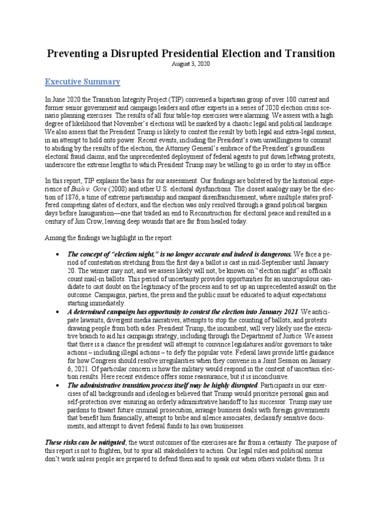Preventing Election Disruption 2020 | PDF | Donald Trump | American ...