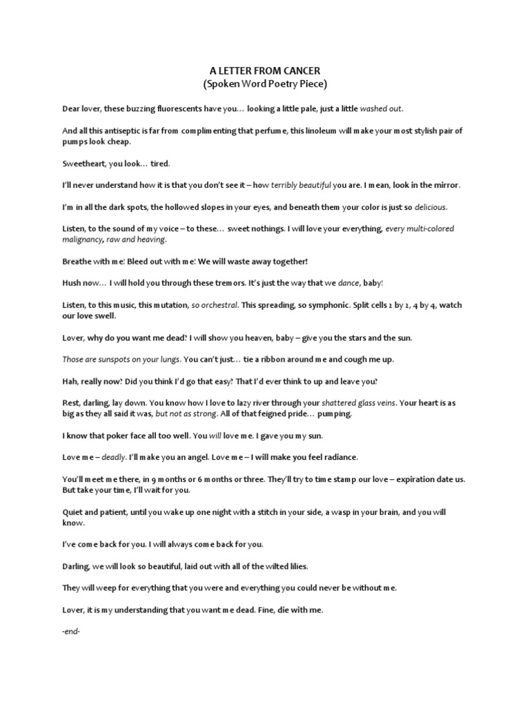 A Love Letter from Cancer: A Poetic Exploration of a Terminal Illness | PDF