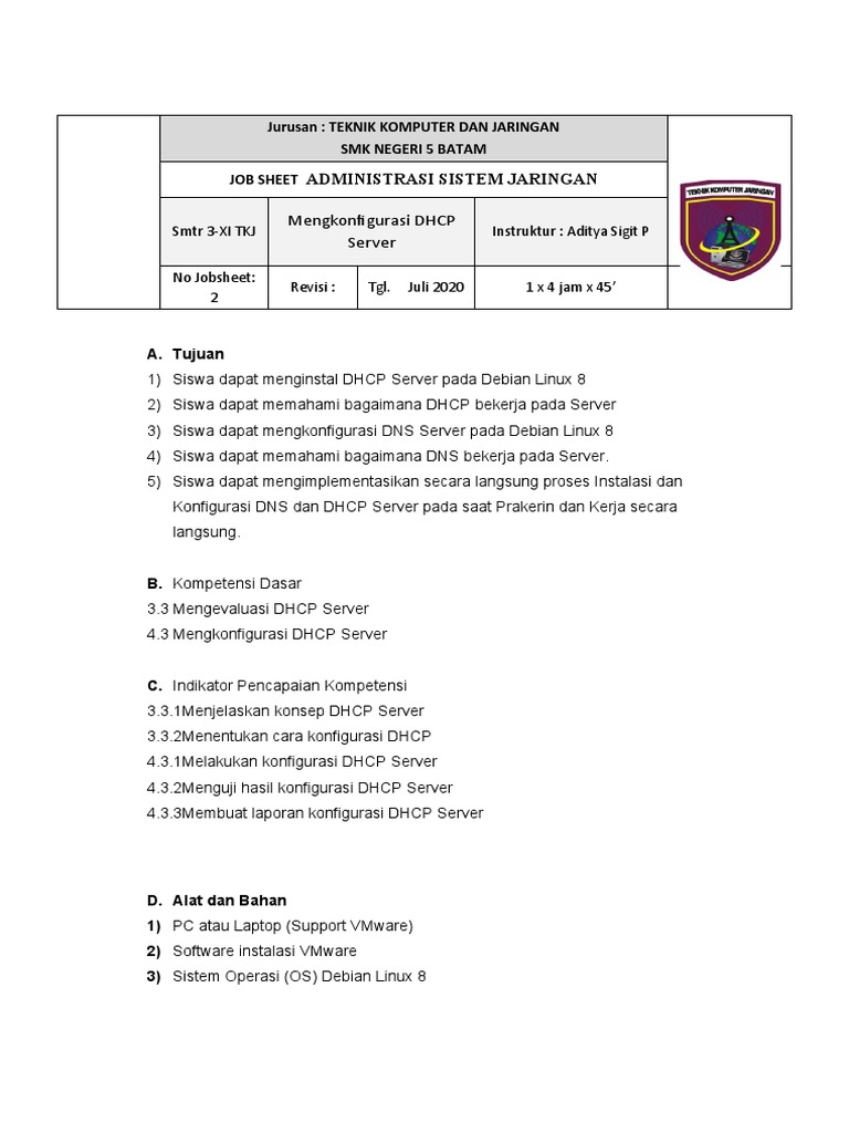 Jobsheet 2 DHCP Server | PDF