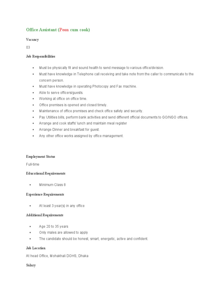 Office Assistant Peon | PDF