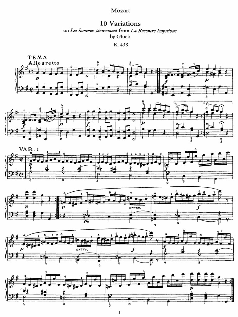 Sheetmusic Mozart Variation k455 PDF | PDF