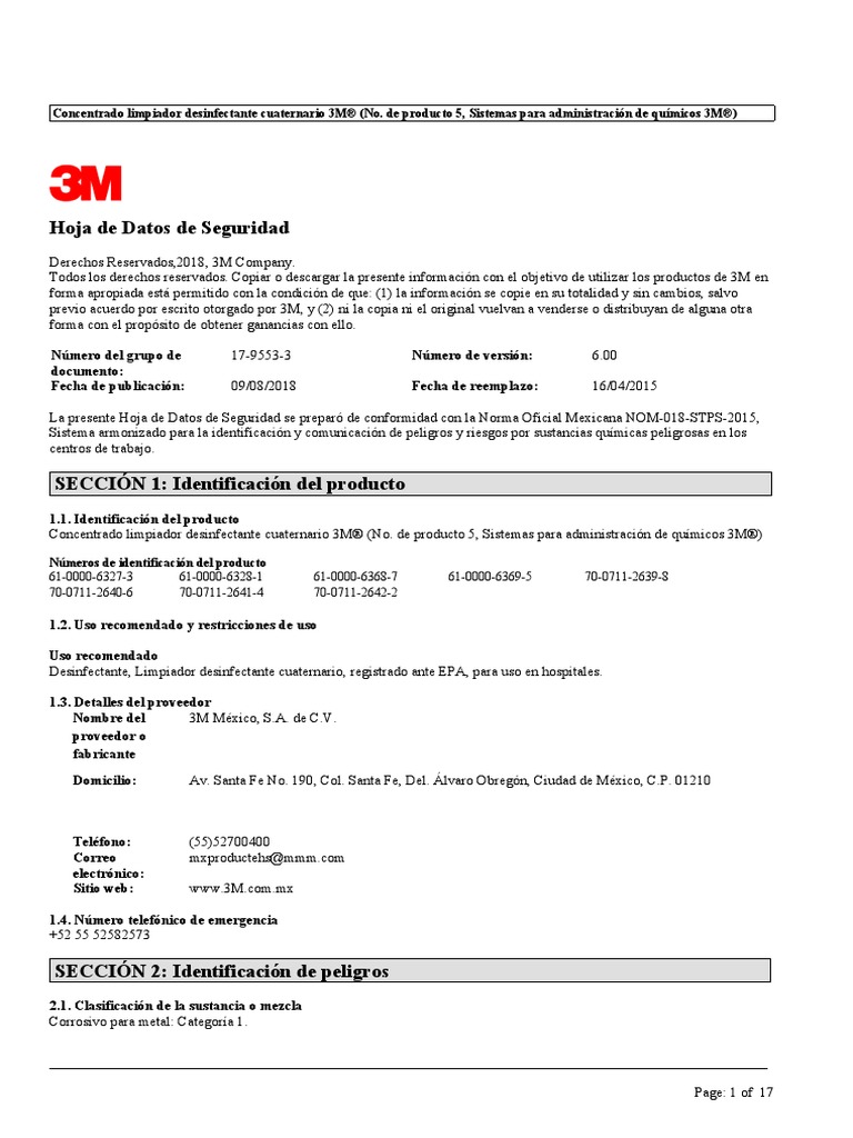 Hoja de Seguridad 3M | PDF | Agua | Etanol