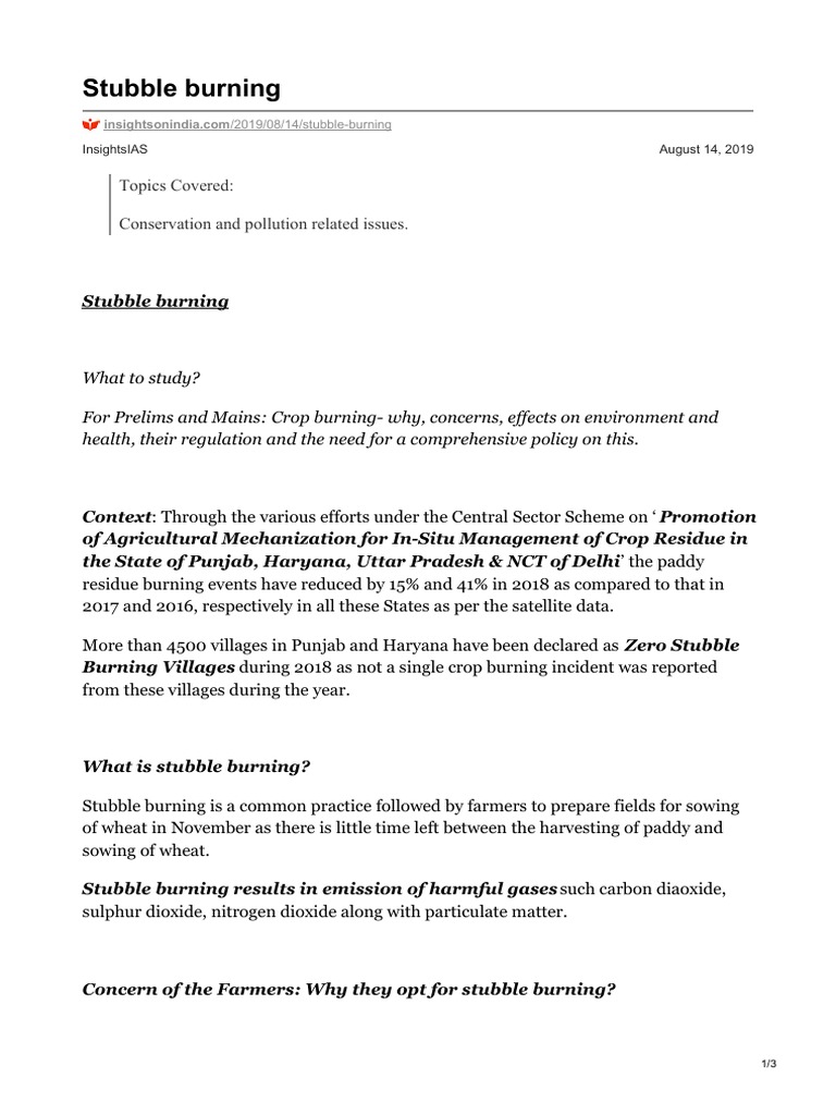 Stubble Burning | PDF | Agriculture | Soil