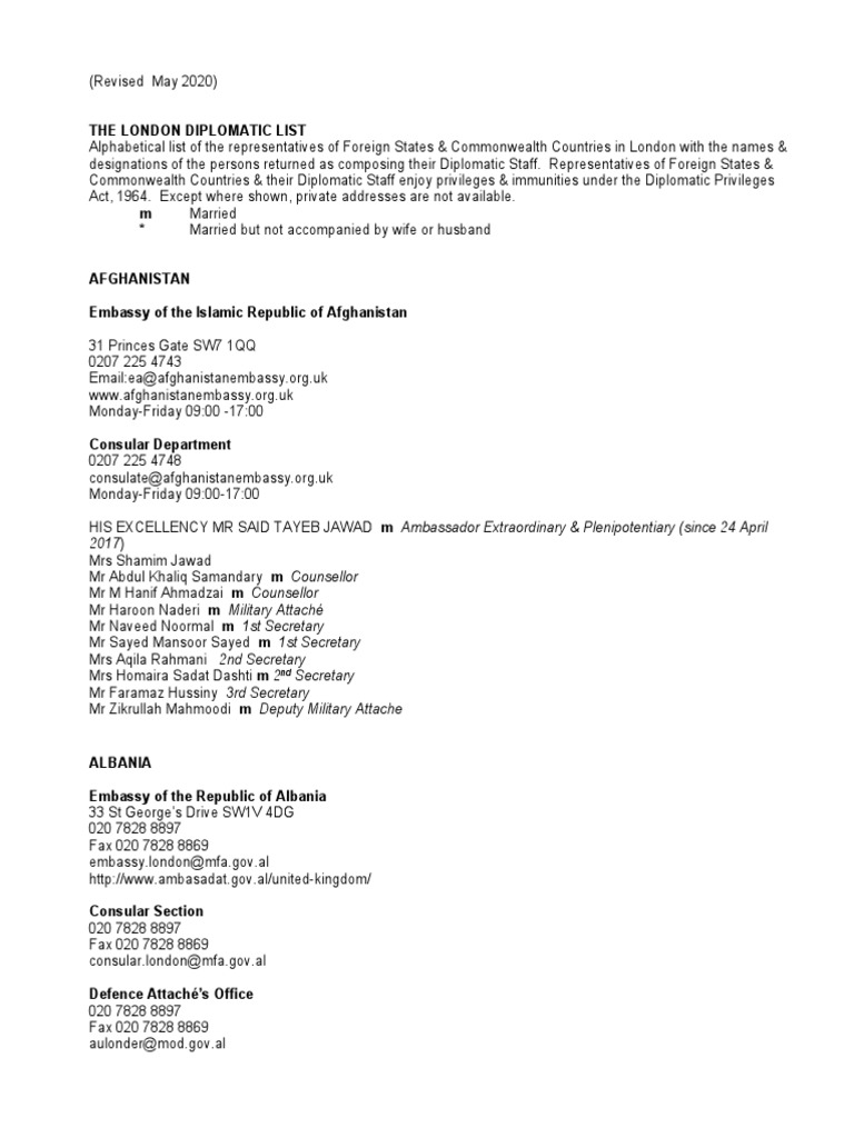 The London Diplomatic List | PDF | Diplomatic Rank | Diplomatic Mission