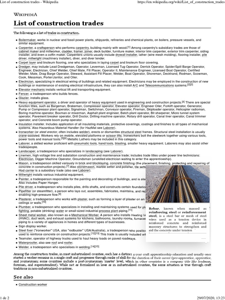 List of Construction Trades - Wikipedia | PDF | Plumbing | Carpentry