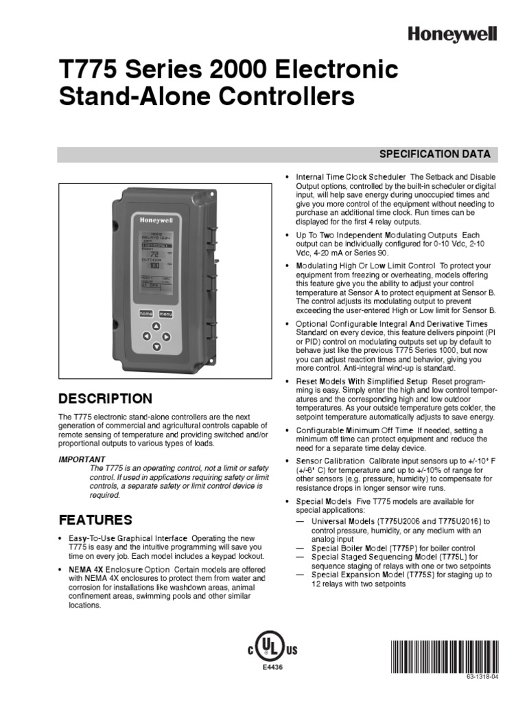 T775 Series 2000 Electronic Stand-Alone Controllers: Description ...