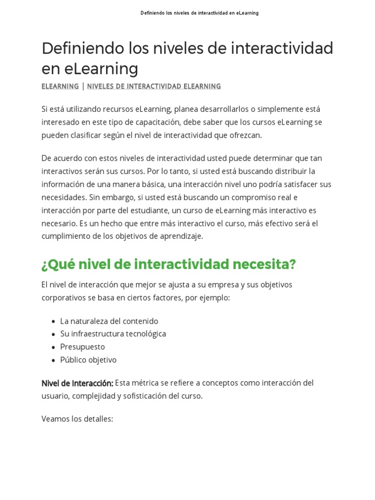 Definiendo Los Niveles de Interactividad en Elearning | PDF | Interactividad | Simulación