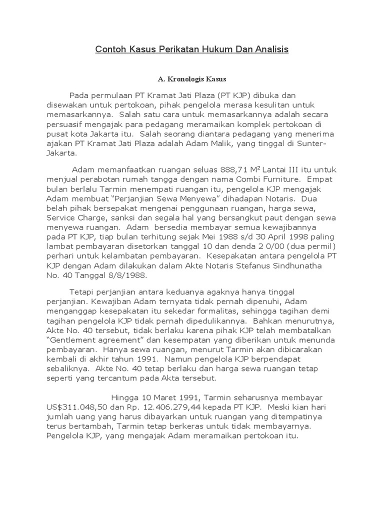Contoh Kasus Perikatan Hukum Dan Analisis | PDF