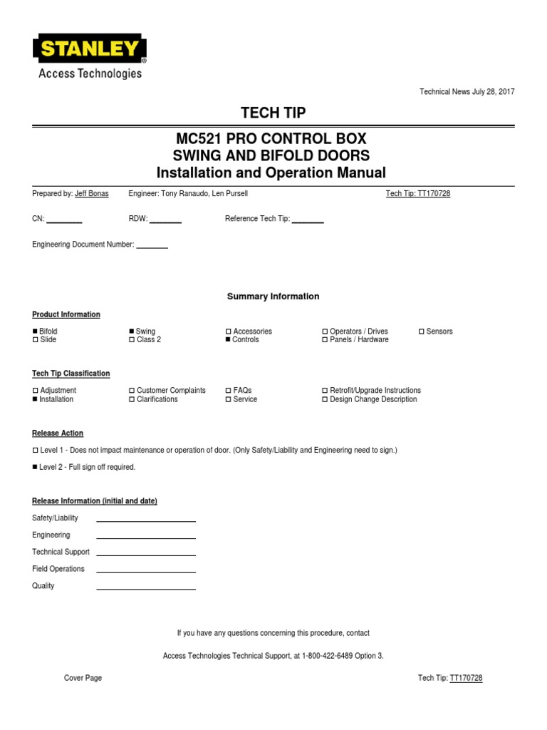 Stanley - mc521 - Pro - Control Box Automatic Door | Download Free PDF ...