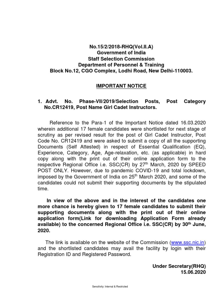 WWW - Ssc.nic - In: Sensitivity: Internal & Restricted | PDF