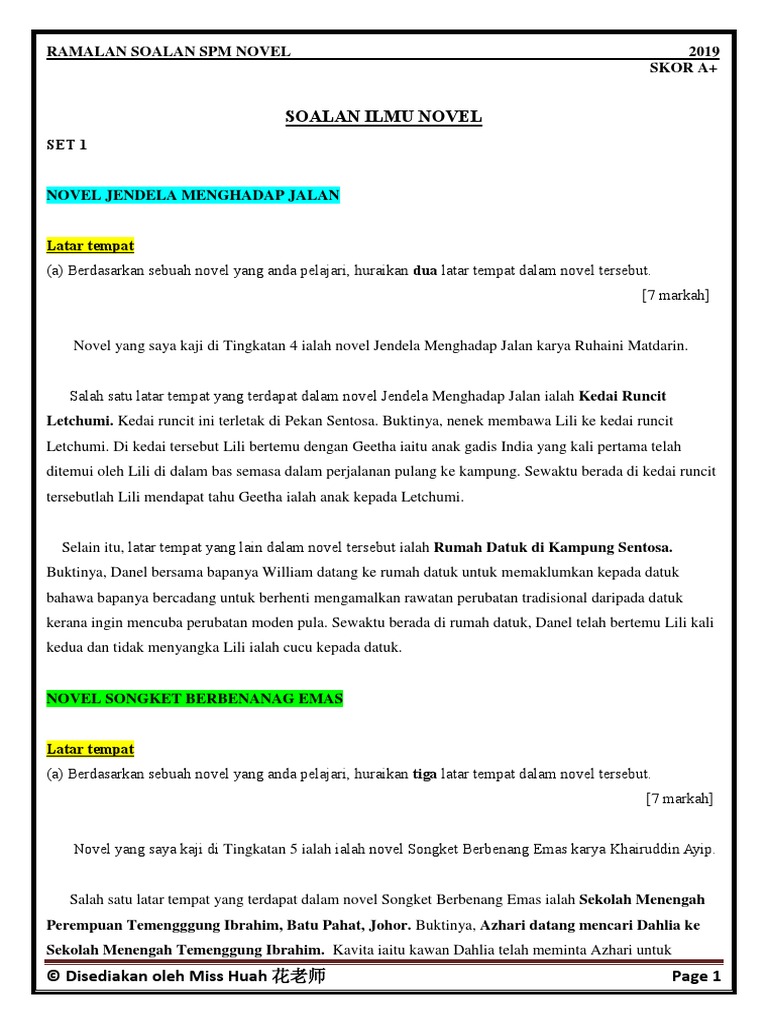 Modul Ramalan Soalan SPM Novel 2019 (Jawapan) | PDF