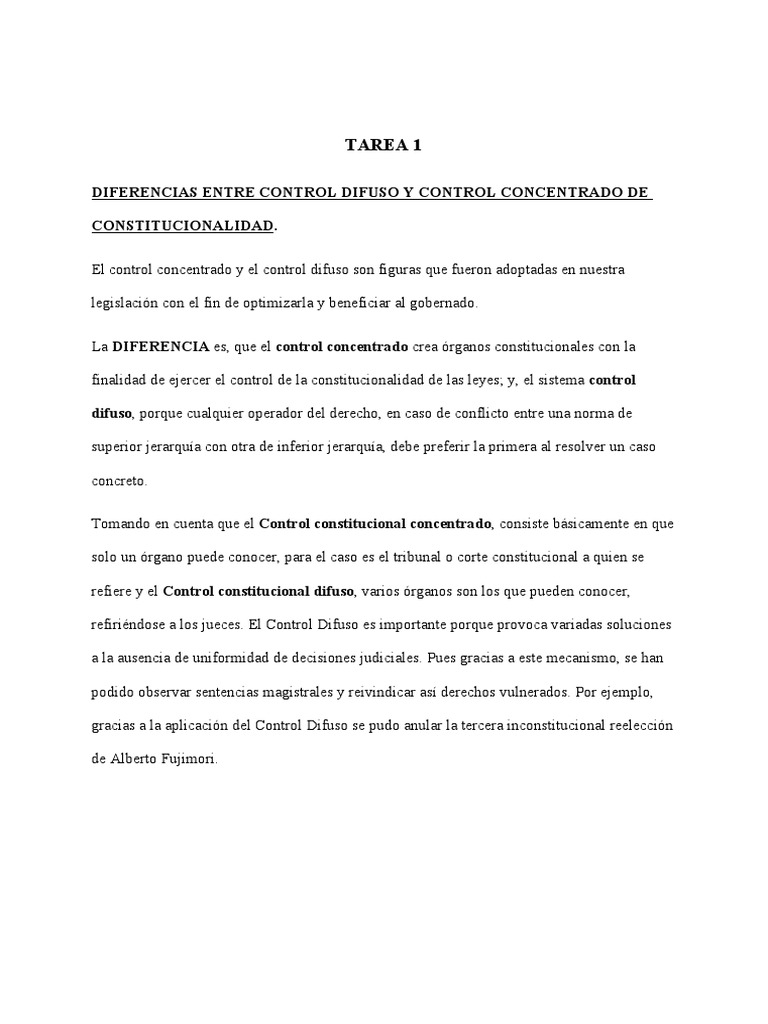 Diferencias Entre Control Difuso y Control Concentrado de Constitucionalidad | PDF