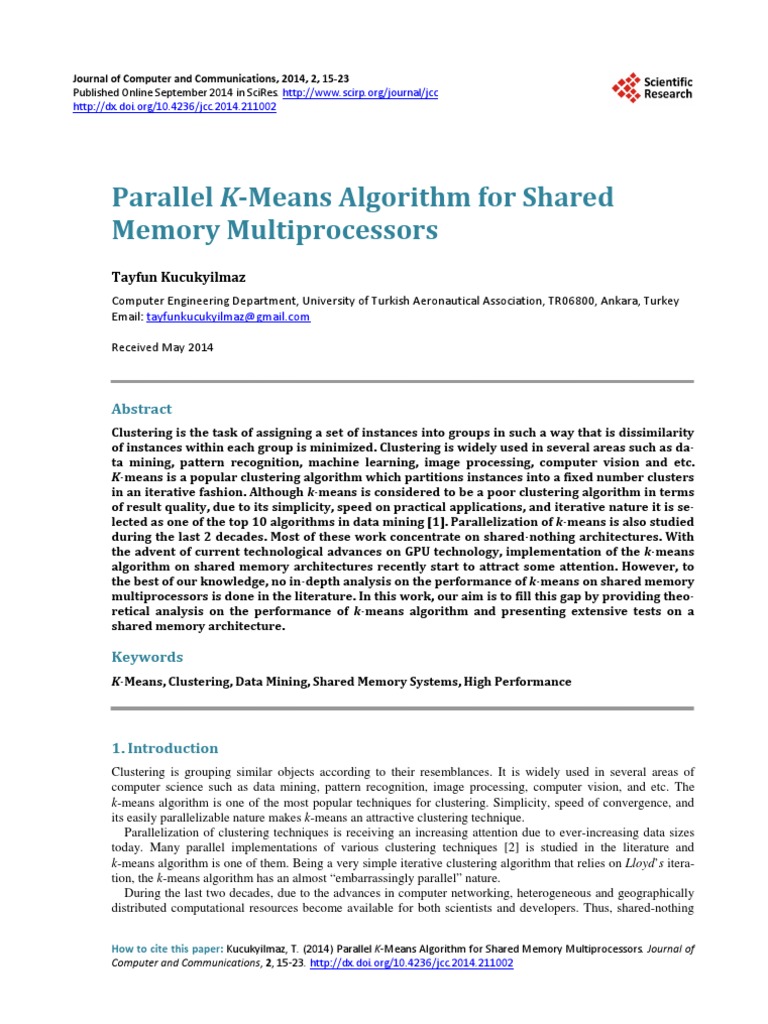 Parallel K-Means Algorithm For Shared | PDF | Cluster Analysis | Parallel Computing
