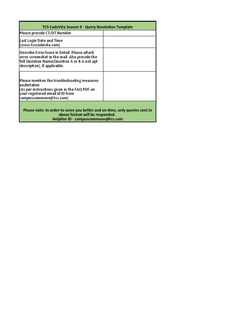 Query Resolution Template | PDF