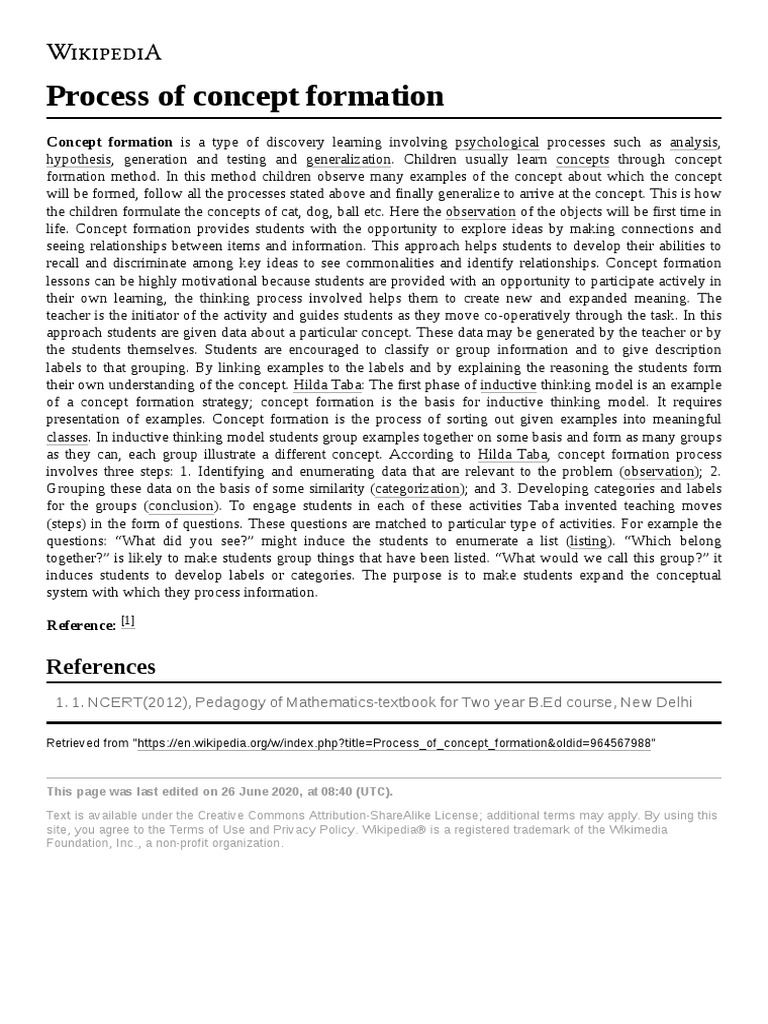 Process of Concept Formation: References | PDF | Educational Psychology ...