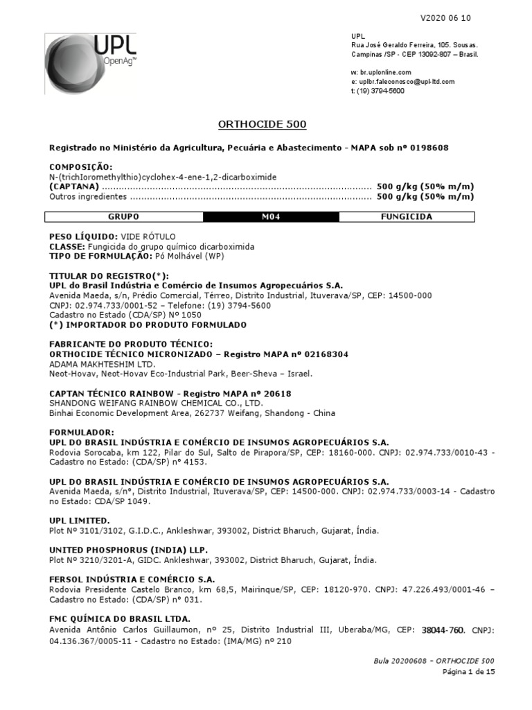 F338985263 - Orthocide 500 - Bula - V2020 06 10 | PDF | Embalagem e ...