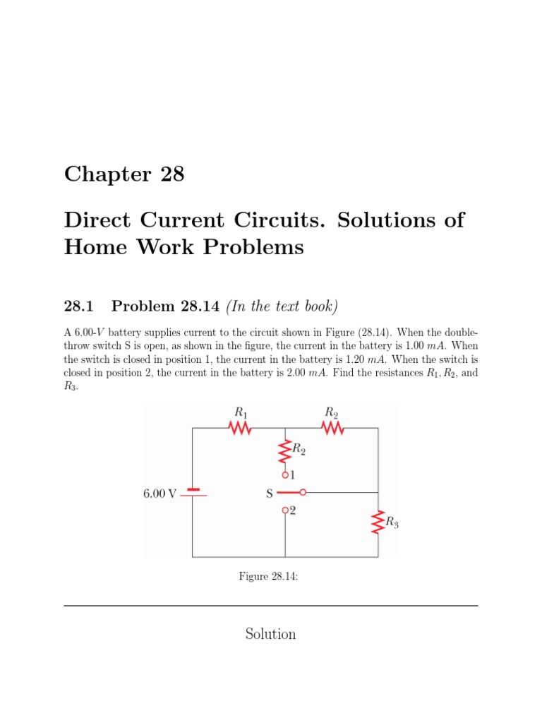 Chapter 28 Direct Current Circuits Solutions of Home Work Problems | PDF | Electrical Network ...