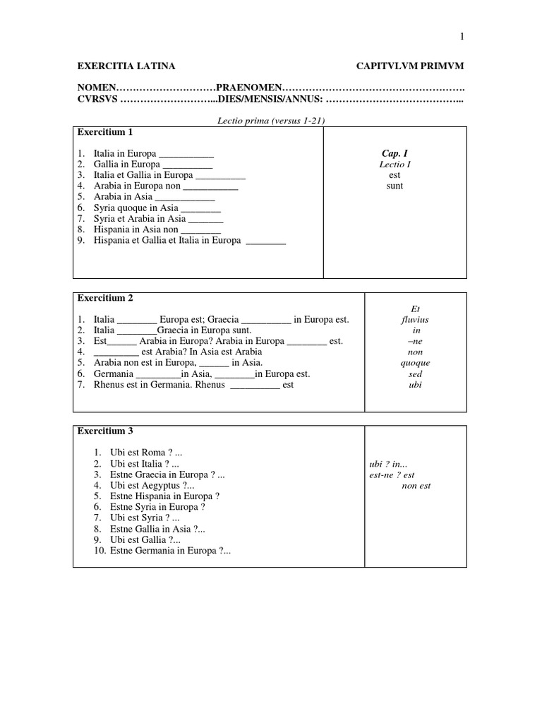 Exercitia Latina. Capitvlum Primvm PDF | PDF