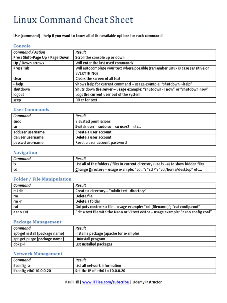 Linux Command Cheat Sheet | PDF | Computer File | Directory (Computing)