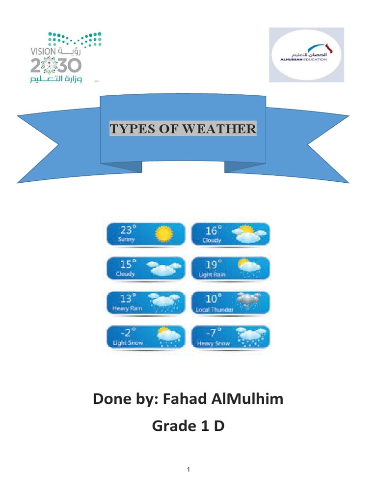 Weather Types for Grade 1 Students | PDF