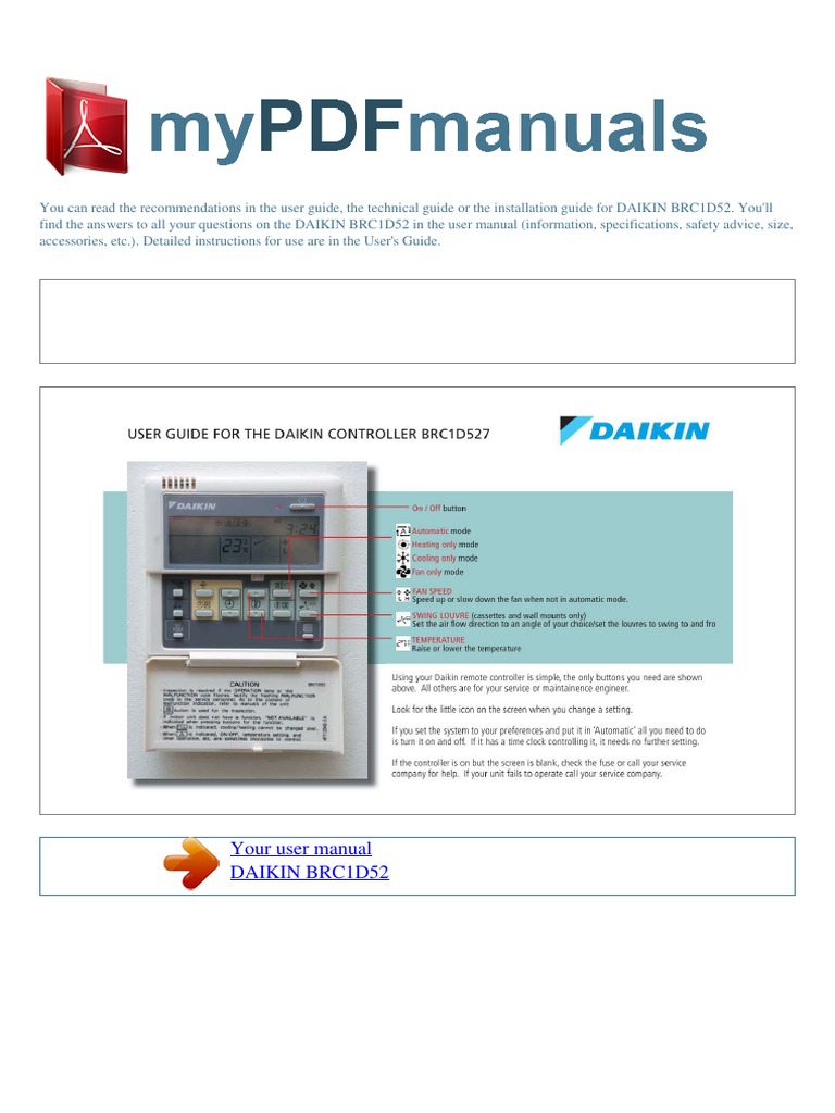 User Manual DAIKIN BRC1D52 E PDF | PDF