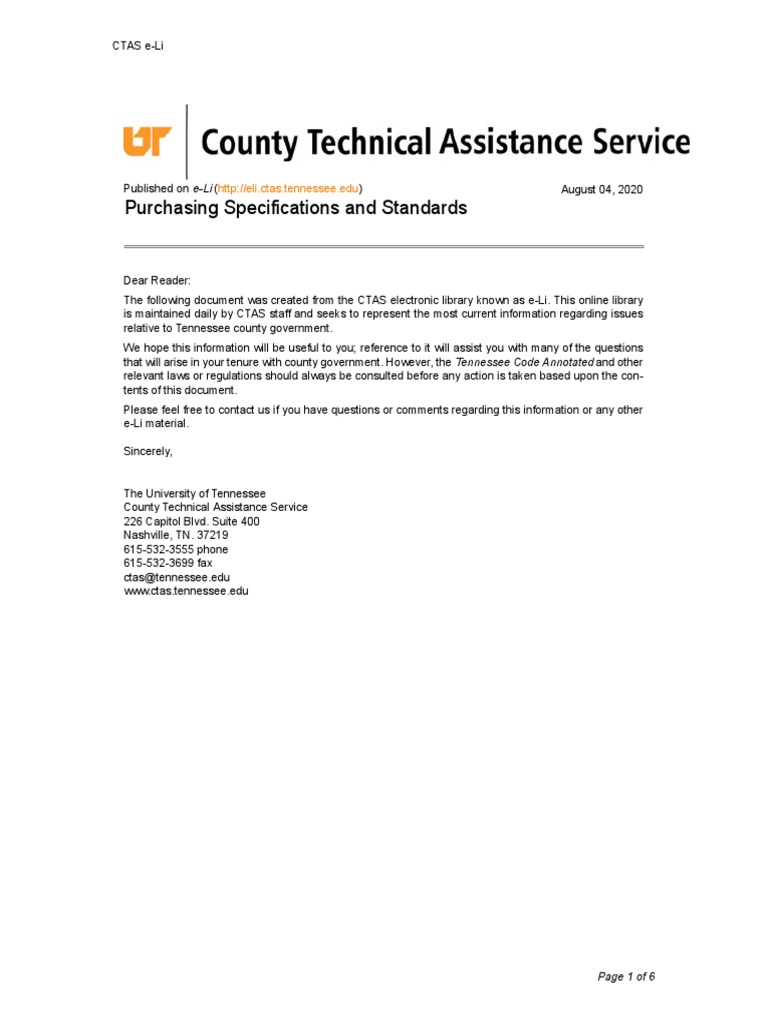 Purchasing Specifications and Standards: Page 1 of 6 | PDF ...