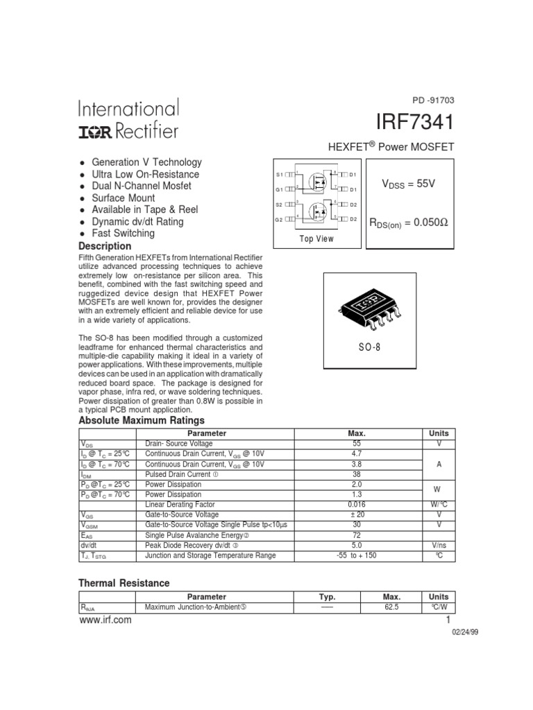 IRF 7341 - Mosfet de Potência | PDF | Field Effect Transistor | Mosfet