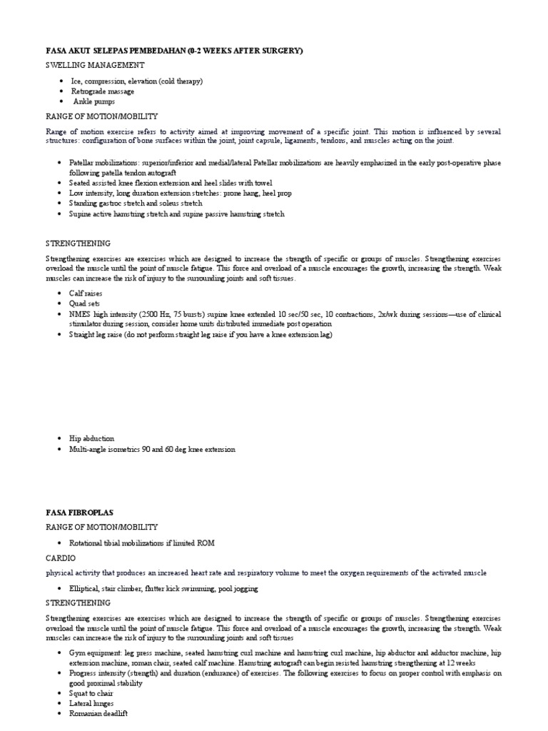 Fasa Akut Selepas Pembedahan | PDF | Knee | Anatomical Terms Of Motion