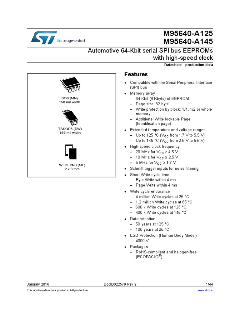 M 95640-A125-A145 - Eeprom | PDF | Input/Output | Integrated Circuit