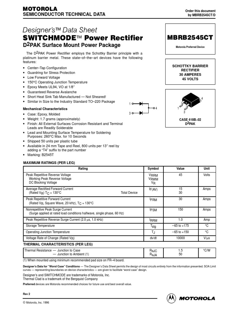MBRB 2545CT - Diodo Schottky | PDF | Soldering | Printed Circuit Board